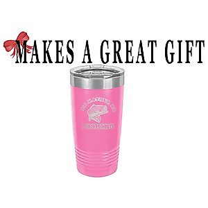 Rogue River Tactical Funny Fishing 20 Oz. Travel Tumbler Mug Cup w/Lid Vacuum Insulated Hot or Cold I'd Rather Be Fishing Bass Fishing Gift Fish (Pink)