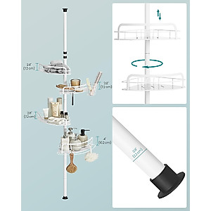 SONGMICS Corner Shower Caddy Tension Pole, 4-Tier Rust-Resistant Shower Organizer, Shower Shelf, No Drilling, 31.5 to 127.2 Inches, Height Adjustable Shelves, for Bathroom, Cloud White UBCB003W01