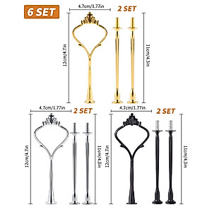 6 Set Tiered Tray Hardware for Cake Stand Mold Crown 3 Tier Cake Stand Fittings Hardware Holder for Wedding and Party Making Resin Cupcake Dessert Platter Serving Stand (Gold & Black & Silver)