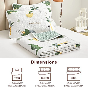 Joyreap 2-Piece Cotton Quilt Set Twin, Dinosaur Theme Green Color Design for Kids Boys n Girls, Smooth Soft Quilt Bedspread Bed Cover for All Season, 1 Quilt and 1 Pillow Sham- 68x86 inches