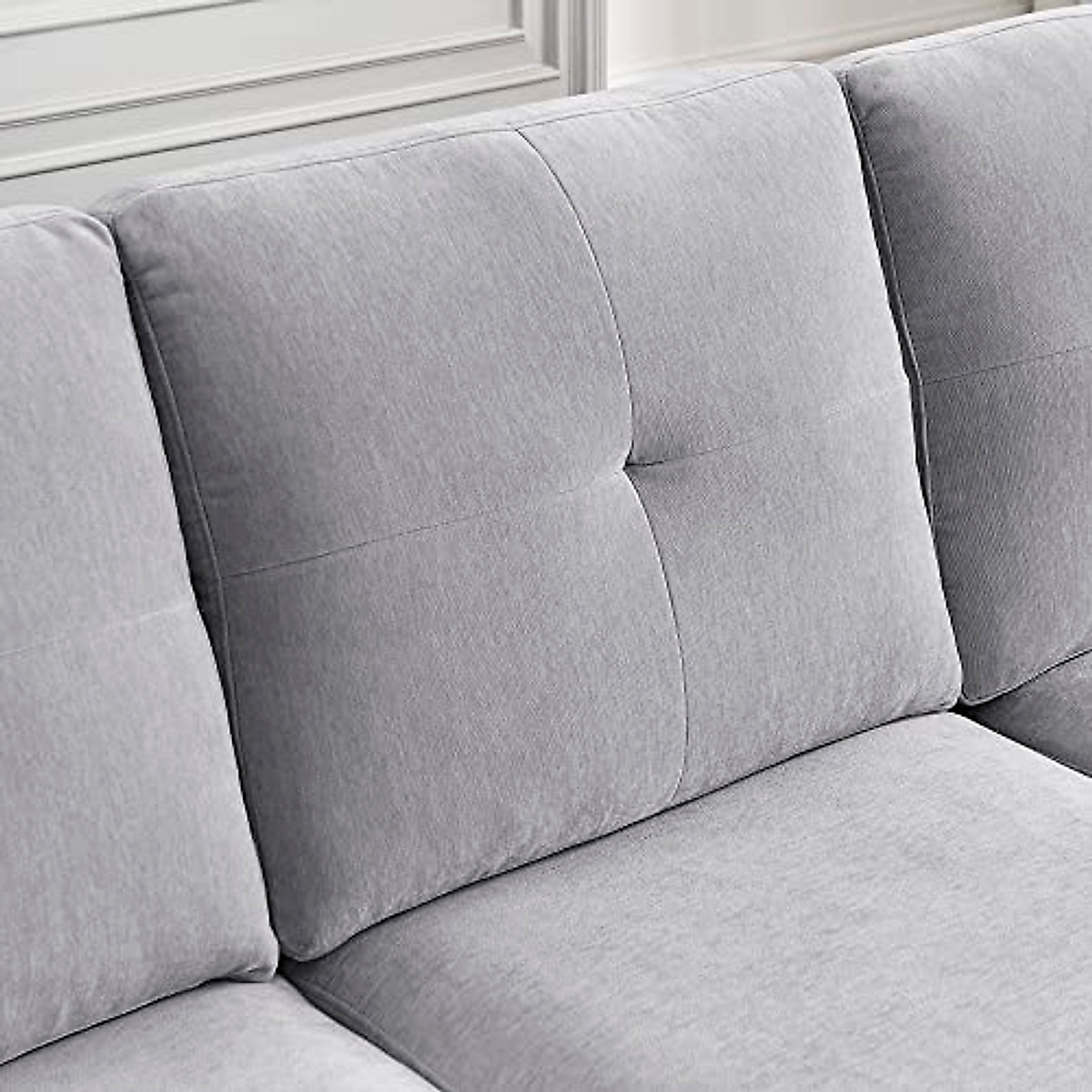 80” Convertible Sectional Sofa Couch, 3 Seats L-Shape Sofa with Removable Cushions and Pocket, Rubber Wood Legs (Light Grey Chenille)
