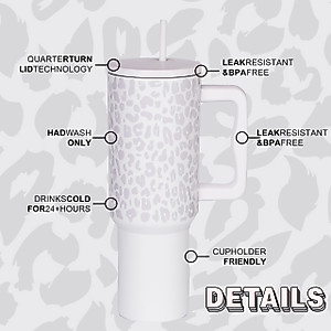 ZHIDENGWJ Stainless Steel Vacuum Insulated Tumbler with Lid and Straw for Water, Iced Tea or Coffee(White Leopard Print)