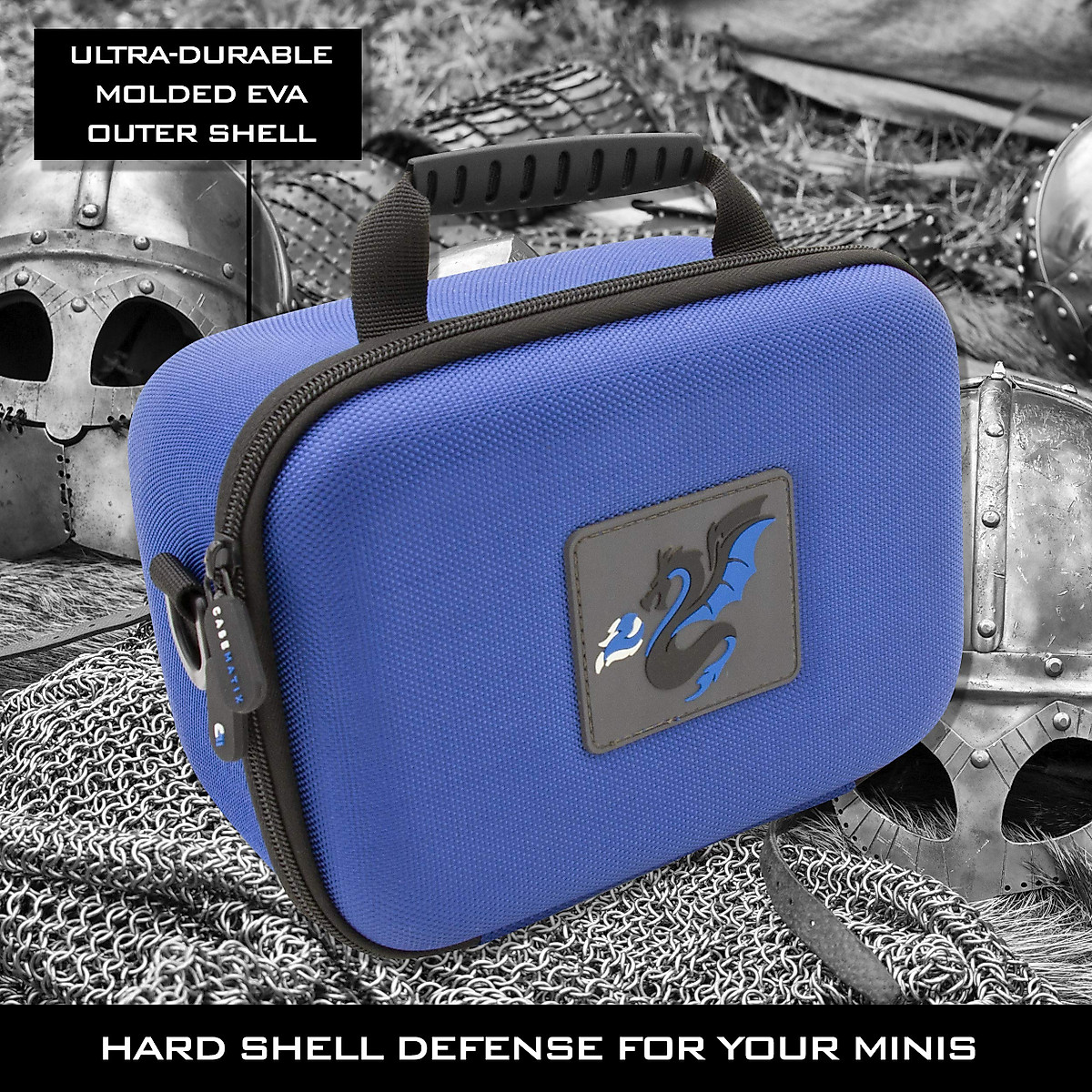 CASEMATIX Miniature Storage Hard Shell Figure Case - 30 Slot Figurine Minature Carrying Case with Adjustable Strap and Accessory Storage Compatible with Warhammer 40k, DnD and More!