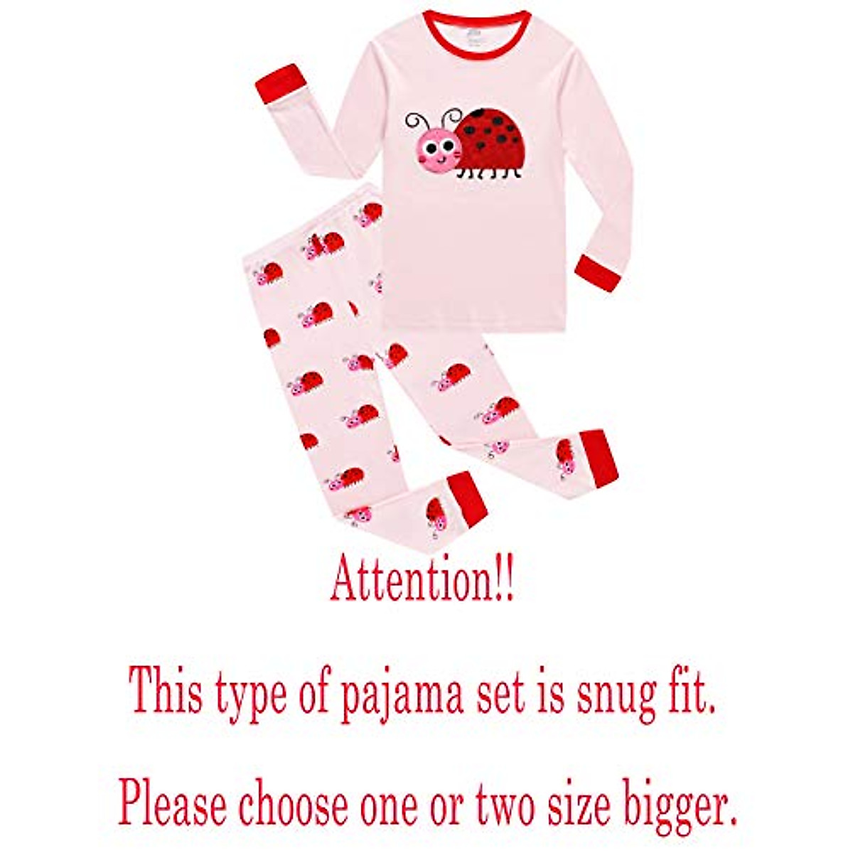 KikizYe Baby Girls Long Sleeve Ladybug Pajama Sets 100% Cotton Pjs Toddler Size 12-18 Mothes