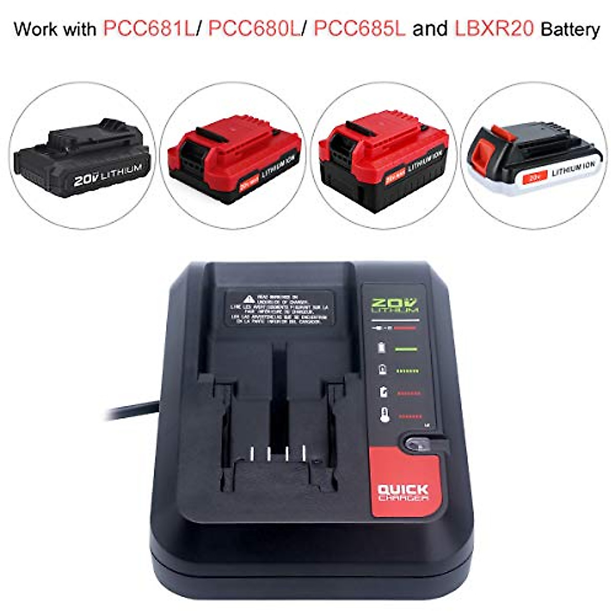 Biswaye 20V MAX Lithium Battery Charger Compatible with Black & Decker 20V Battery LBXR20 LBXR2520 LBXR2020 Compatible with Porter Cable 20V Battery PCC681L PCC682L PCC680L PCC685L PCC641