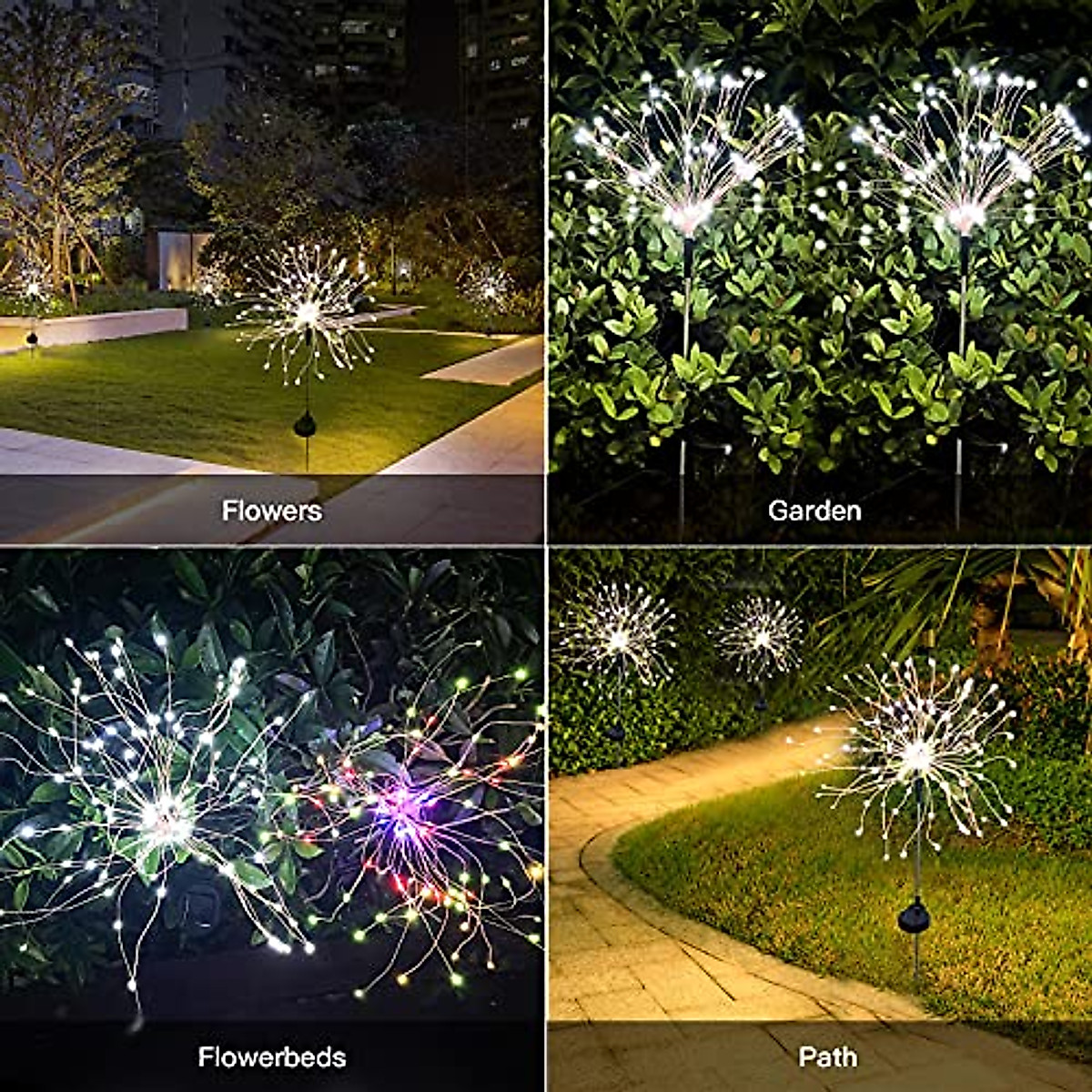 XVZ Solar Garden Lights, 2 Pack 120 LED Solar Powered Firework Light,2 Modes and Waterproof DIY Outdoor Decoration Light for Walkway Pathway Backyard Christmas Party Decor（Cold White）