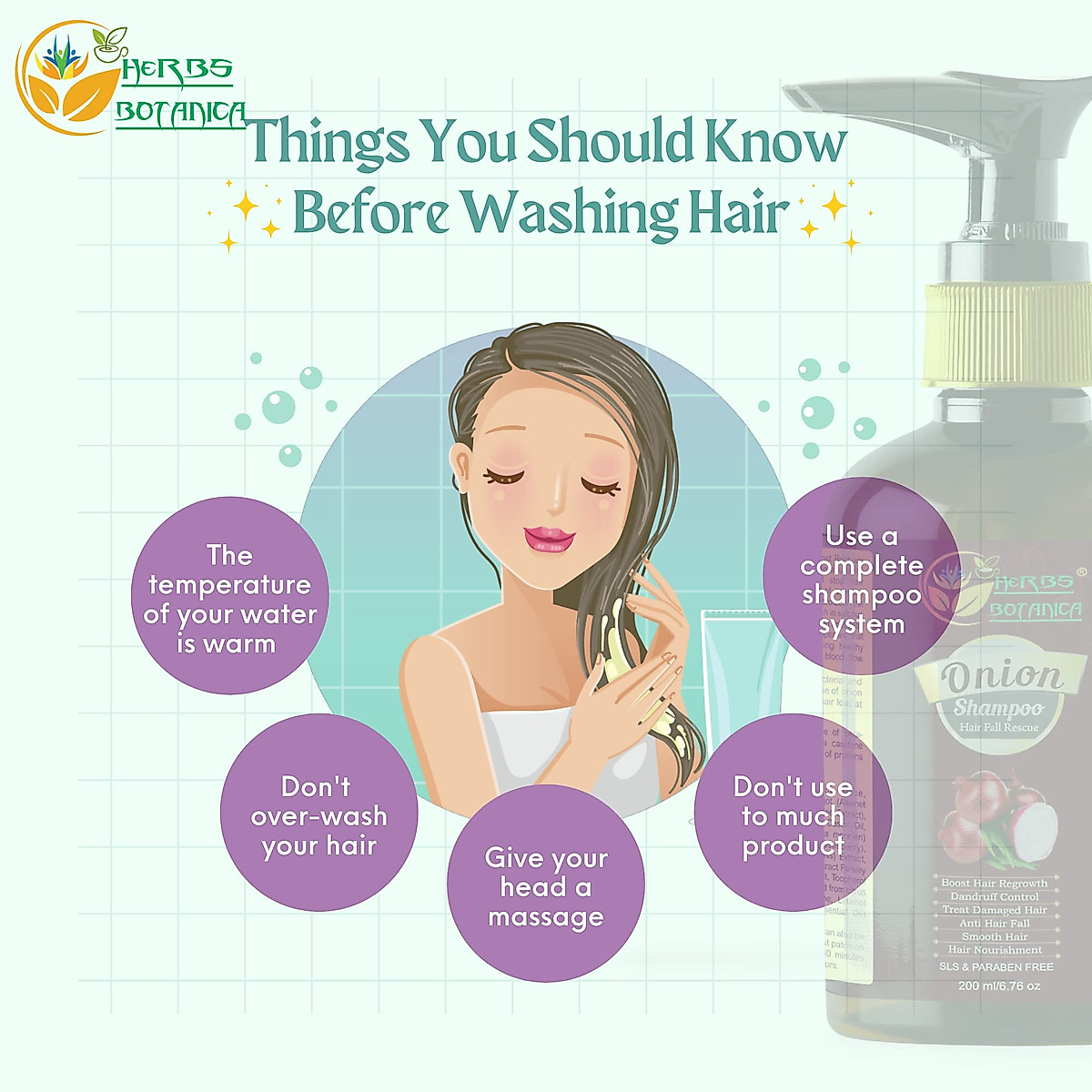 Onion Shampoo for Hair Growth – Enriched with Caffeine, Curry Leaf & Indian Alkanet Root – Controls Hair Fall & Dandruff – Onion Shampoo and Conditioner Alternative – 6.76 fl oz by Herbs Botanica