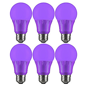 Sunlite 40946 LED A19 Colored Light Bulb, 3 Watts (25w Equivalent), E26 Medium Base, Non-Dimmable, UL Listed, Party Decoration, Holiday Lighting, 6 Count, Purple