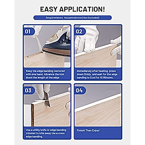 FAKILO Melamine Edge Banding White 3/4 inch x 25 ft Veneer Edging Easy Application Iron on Edge Banding Tape for Cabinet Plywood Repairs Furniture Restoration