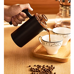 Miuly Black Coffee Press, Stainless Steel French Press Coffee Maker, Double Wall Insulated French Press 350ml/12oz with 2 Filter Mesh Small Coffee Pot(12oz, Black)