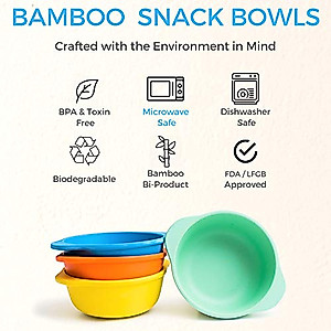 ecomatters ECO MATTERS【Microwave Safe】 Bamboo Snack Cups for Toddlers - 4 pc Set (10 oz) - Best Eco Friendly Bamboo Snack Bowls for Kids - Dishwasher and Microwave Safe - Natural BPA Free Non Toxic