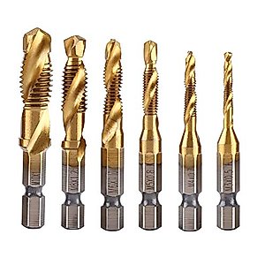 Hex Shank Drill Bits 6pcs Spiral Drill Bit HSS Combination Drill Tap Bit Hex Shank Countersink Tap Drill Bit Set Titanium Coated Countersink Bit 6pcs Combination Drill and Tap Set