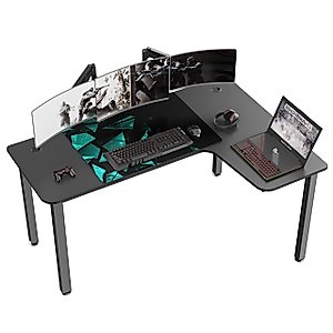 It's_Organized L Shaped Gaming Desk, 60 Inch Corner Computer Desk, Study Writing Desk, Ergonomic Gaming Table Workstation with Large Mouse Pad, Sturdy Metal Frame, Easy to Assemble, Right Side Black