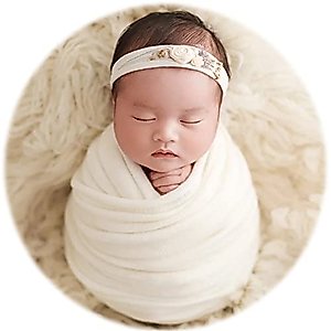 Zeroest Newborn Photography Wrap Newborn Photoshoot Props Boys Girls Newborn Posing Backgroud Stretch Knit Blanket for Baby Photo Prop (White, Small)