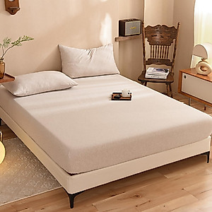 Mengersi 100% Jersey Knit Cotton Fitted Sheet, Fitted Bottom Sheet -1 Piece Fitted Sheet, Extra Deep Pocket Sheet Mattress Cover (Khaki, Full)