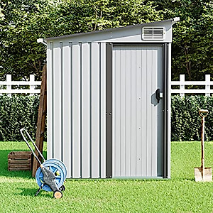 5' x 7' Outdoor Storage Shed, Metal Sheds & Outdoor Storage with Lockable Door and Vents, Garden Shed Tool Storage Shed for Backyard Patio Lawn, White