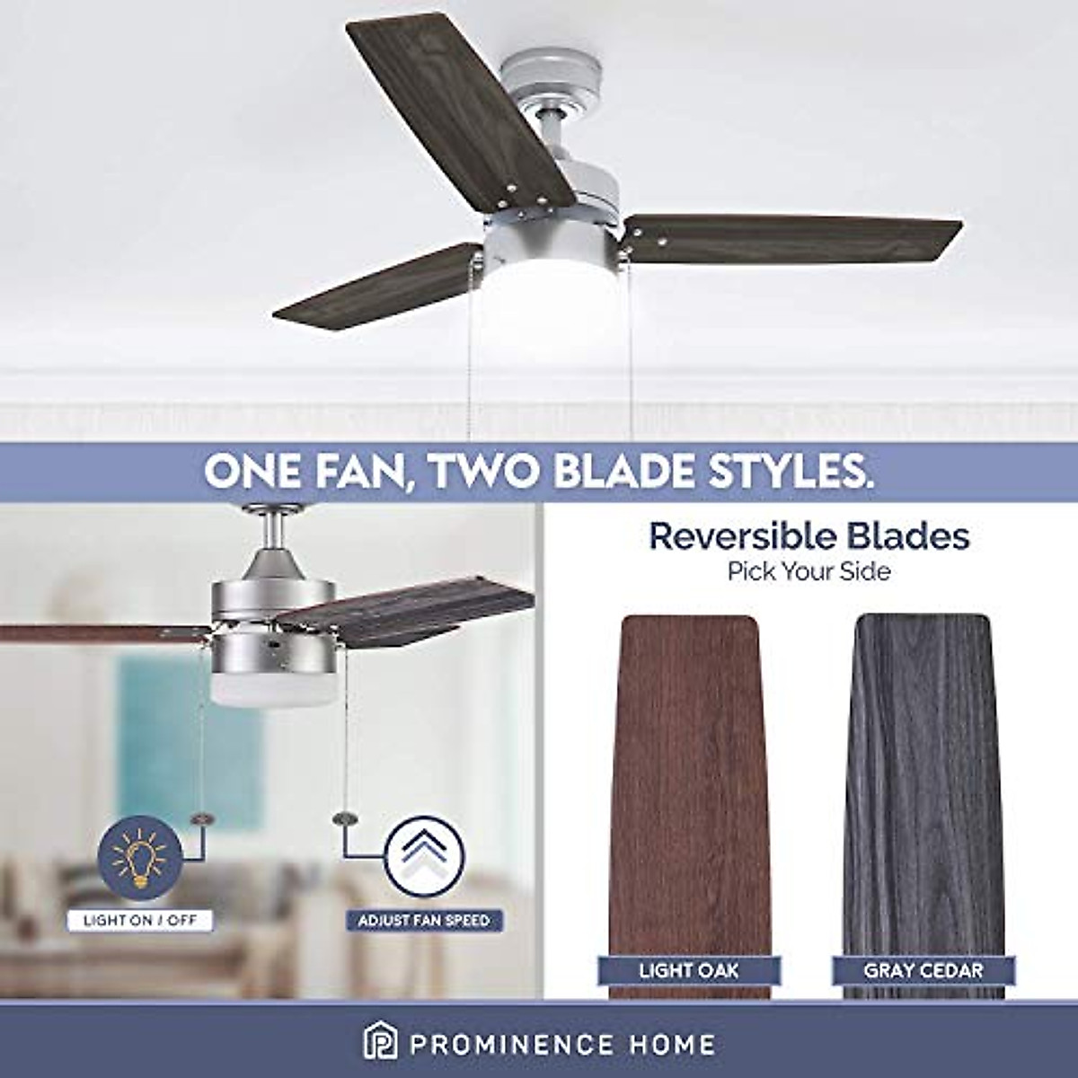 Prominence Home 51478-01 Reston Ceiling Fan, 42, Pewter