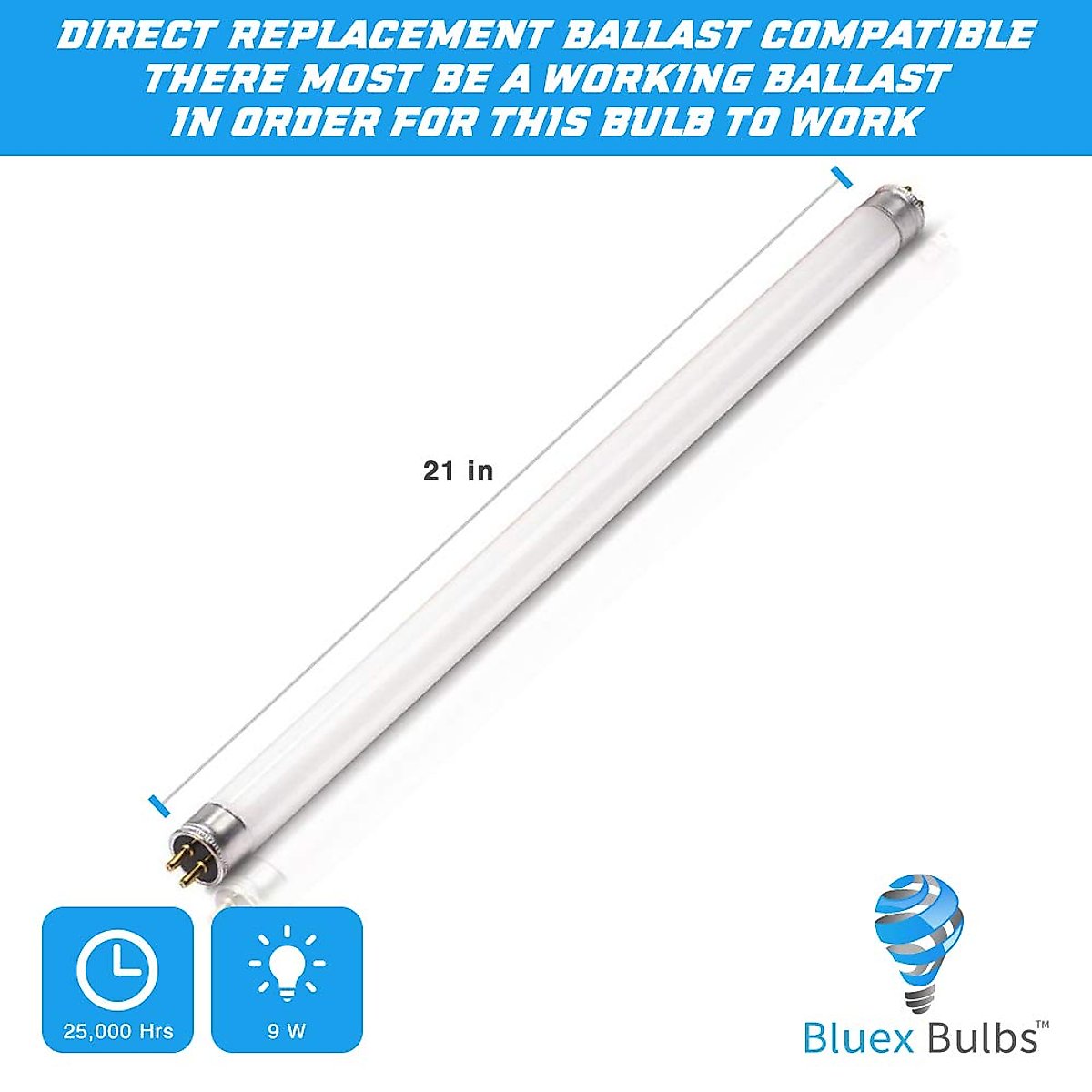 Bluex Bulbs 4 Pack T5 21 Inch LED F13T5CW LED Replacement Bulb F13T5 LED 9 Watts 920 Lumens Cool White 4100k F13 T5 13 Watt Bulb