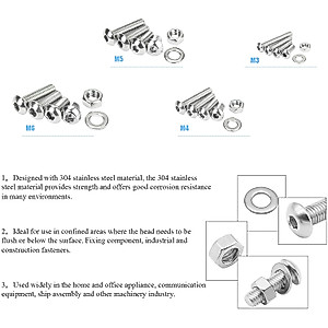 DYWISHKEY 520 PCS M3 M4 M5 M6, 304 Stainless Steel Hex Button Head Cap Bolts Screws Nuts Washers Assortment Kit with Hex Wrenches