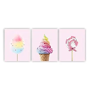 Barri Design Candy Poster Rainbow Ice Cream Cotton Candy Wall Art Decor Girls Bedroom Wall Decor Modern Art Pink Poster Kids Room Decor(UNFRAMED)