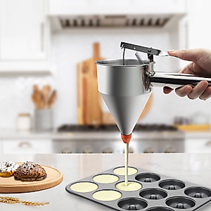 40oz Pancake Batter Dispenser, Stainless Steel Funnel Cake Dispenser with Stand Heavy Duty Baking Tool for Cupcake Waffles Cakes, Caliber: 0.31"/0.47"/0.55"/0.67"