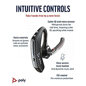 Poly Voyager 5200 UC Wireless Headset & Charging Case (Plantronics) - Single-Ear Bluetooth Headset w/Noise-Canceling Mic - Connect Mobile/Mac/PC via Bluetooth - Works w/Teams, Zoom - Amazon Exclusive