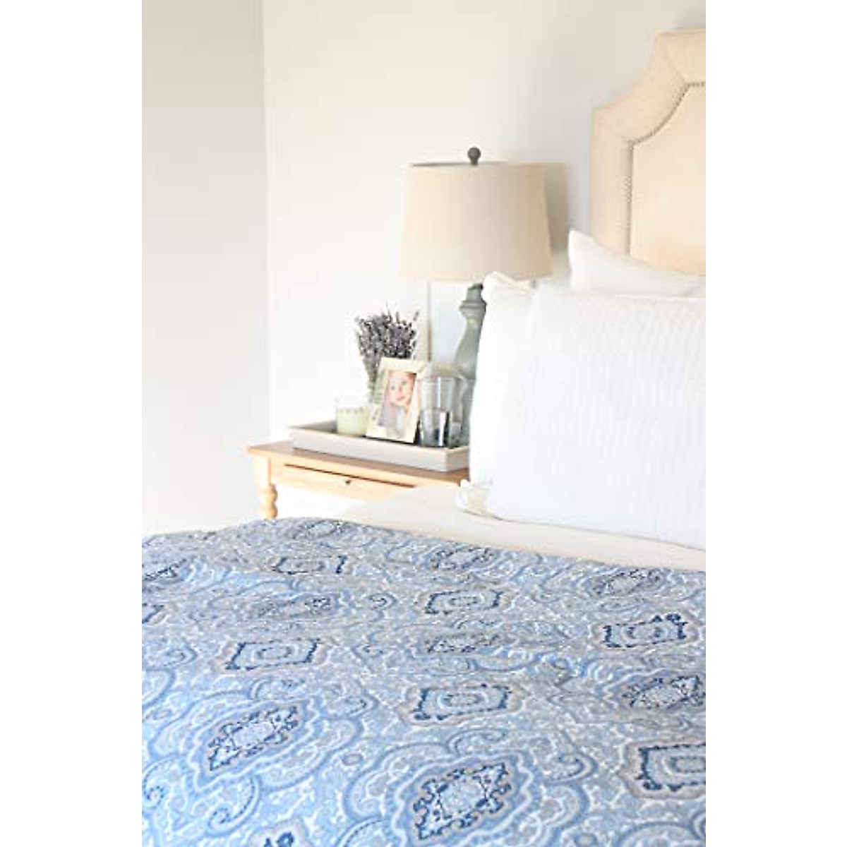 City Scene Duvet Cover Set Reversible Cotton Bedding with Matching Shams, All Season Home Decor, Twin, Milan Blue