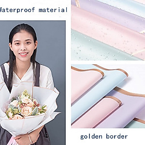 OUKEYI 25 Counts /5 Colors Gold Edge Waterproof Floral Wrapping Paper,Florist Bouquet Supplies,DIY Crafts,Gift Packaging or Gift Box PackagingPaper 22.8x22.8Inch