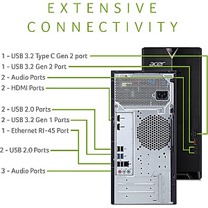 acer Aspire Mini Tower Desktop 2022 | 10th Intel i3-10100 4-Core CPU- UHD Graphics | 16GB DDR4 | 512GB NVMe SSD + 1TB HDD | DVD Writer | WiFi 6 RJ45 HDMI Windows 11 Pro | TLG 32GB USB Drive