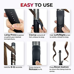 Rotating Curling Iron, TYMO Ionic Automatic Curling Iron 1 1/4 Inch for Medium/Long Hair, Travel Hair Curler Long Tourmaline Ceramic Barrel for Beach Waves, Up to 430℉