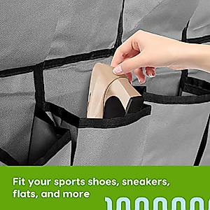 Unjumbly Over the Door Shoe Organizer, 24 Large Pockets, Sturdy 600D Oxford Fabric, Complete with 4 Strong Metal Over Door Hooks - Grey