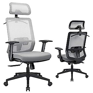 Furmax Ergonomic Office Chair, High Back Desk Chair with Adjustable Headrest, Lumbar Support and Armrests, Mesh Computer Chair with Clothes Hanger (Gray)