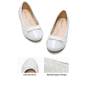 DREAM PAIRS Girls Dress Shoes Flower Girl Slip-on Cute Bow Ballet Flats for Wedding, Party,Size 2 Little Kid,White,SDFL224K
