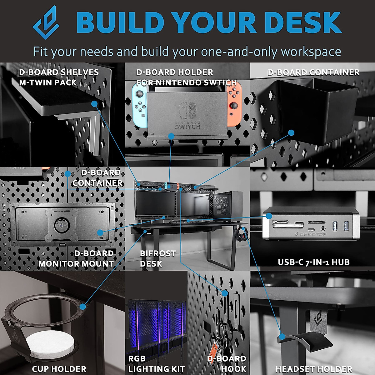 DEZCTOP Headphone Stand Holder Under Desk, PC Gaming Headset Hanger Mount, Earphone Stand Accessories, Headset Hook Holder for All Over Ear Headphone, for All Gamer Headset and Table Boards, Black
