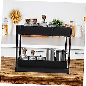 Levemolo Sliding Cabinet Over The Toilet Storage Kitchen Sundries Holder Cabinet Storage Shelf Storage Shelves 2 Tier Seasoning Bottle Rack Spices Cabinet Organizer Bookcase Out Black Pp