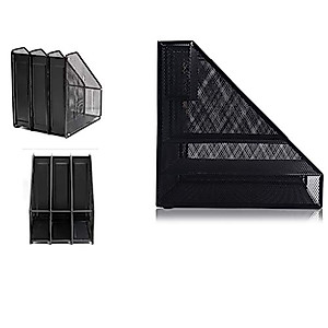 Mesh File Box Magazine Rack Box Book Shelf Storage Bar Rack Metal Disassemble Thicken Freestanding Desk Office Supplies Black 24X29.3X31CM MUMUJIN