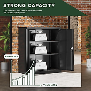 Greenvelly Metal Storage Cabinet with Lock,36" Metal Lockable Storage Cabinet with Doors and 2 Adjustable Shelves, Black Steel Locking Counter Cabinet for Office,Garage, Home, School