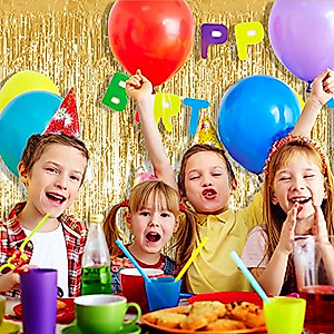 3 Pack Foil Curtains Metallic Foil Fringe Curtain for Birthday Party Photo Backdrop Wedding Event Decor (Gold)