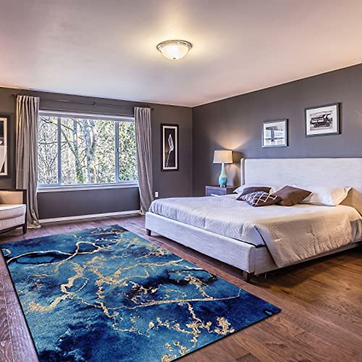 QINYUN Art Abstract Area Rug, Blue Water Swoosh Indoor Rug, Decorative Rug Non-Slip Soft Machine Washable, for Apartment Living Room Bedroom Dining Room-6ft×8ft