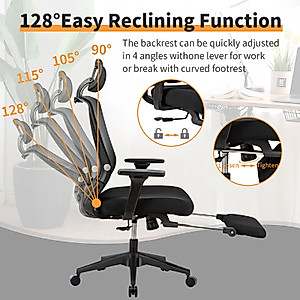 Foldable Ergonomic Office Chair with Footrest, High Back Computer Chair with 2D Headrest, Mesh Back, Sponge Seat, Adjustable Lumbar Support, 2D Armrest, Home Office Desk Chair, Black