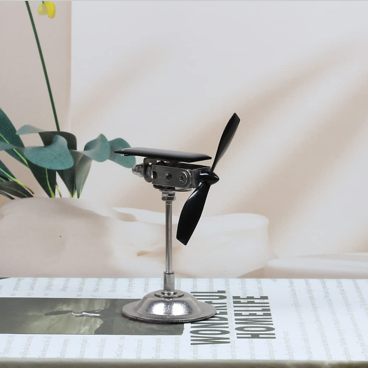 Sunnytech Solar Power Windmill Black Propeller Creative Solar Car Rotating Windmill Ornaments Dynamic Interior Decoration Science Home Office Toy for Desk Physics Toy Solar Car Decoration WJ154