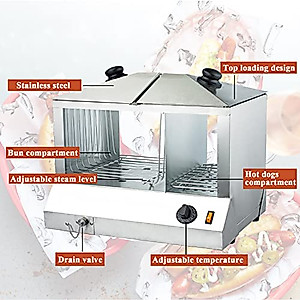 Commercial Hot Dog Machine With Bun Steamer Hotdogs Food Display Warmer Electric Portable (100 hotdogs,48 buns)