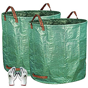 Gardzen 2-Pack 132 Gallons Gardening Bag with Double Bottom Layer - Extra Large Reuseable Heavy Duty Gardening Bags, Lawn Pool Garden Leaf Waste Bag, Comes with Gloves