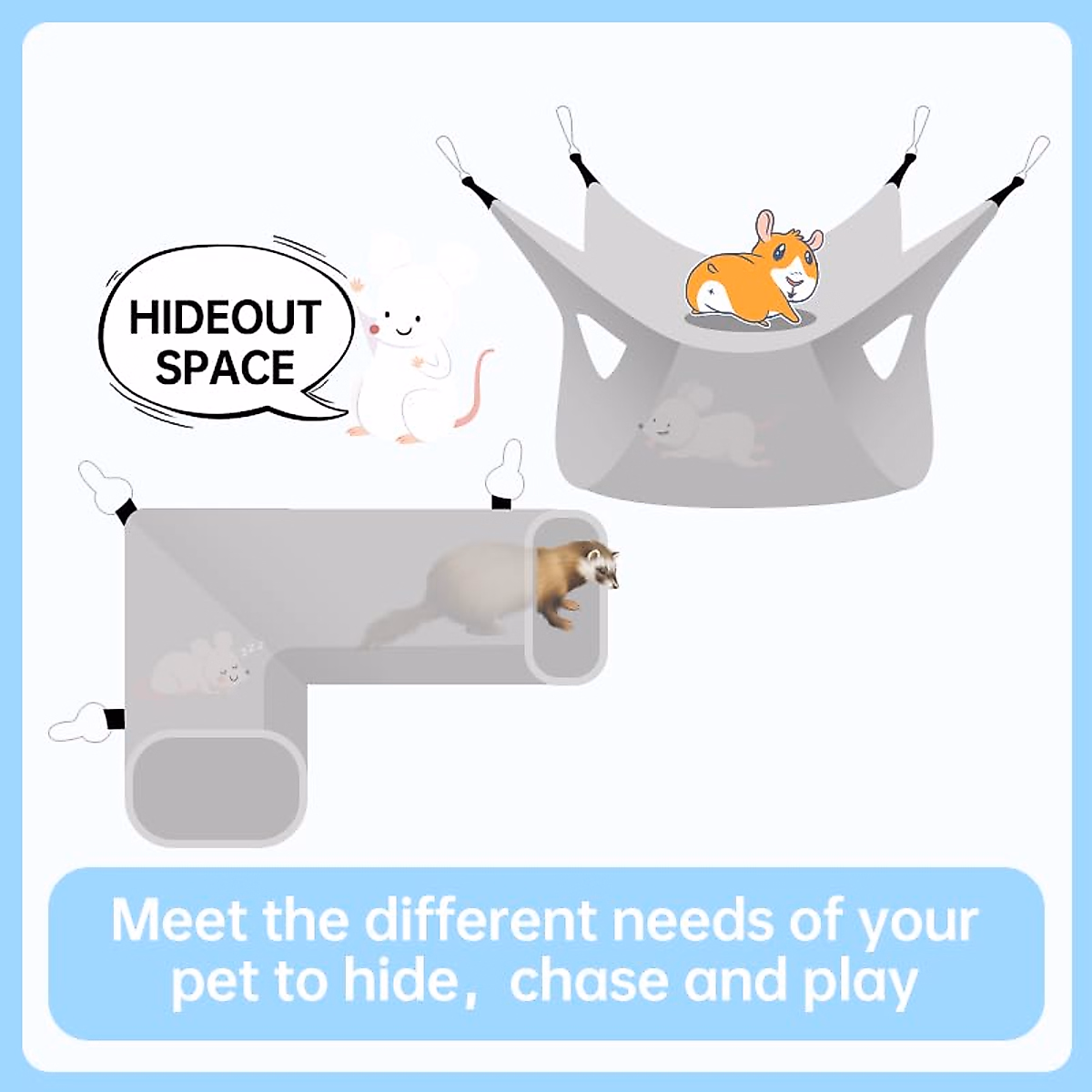 EAEDMY Guinea Pig Rat Tunnel Ferret Hammock, Small Animal Corner Tunnel & Tubes & Bed for Hedgehog Piggy Chinchilla Hideout Toys and Cage Accessories (1. Tunnel)