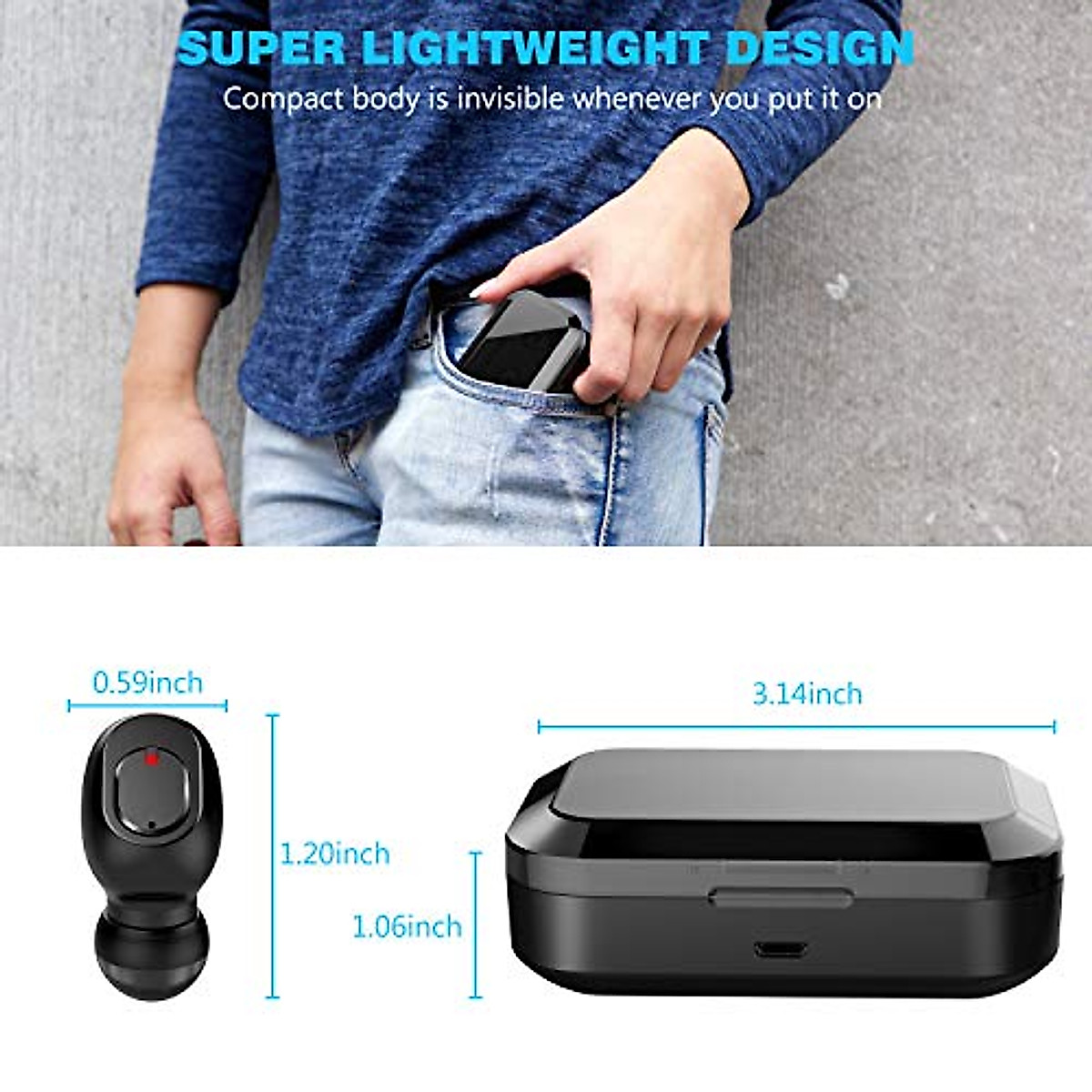 Erligpowht Bluetooth 5.0 Wireless Earbuds with 2000mAh Charging Case Stereo Headphones 90Hours Continuous Playback in Ear Built in Mic Headset Premium Sound with Deep Bass for Sport