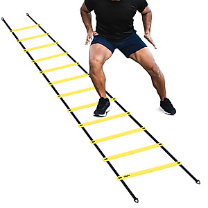 Ohuhu Agility Ladder Speed Training Equipment 12 Rung Exercise Ladders with Ground Stakes for Soccer Football Boxing Footwork Sports Feet Fitness Training Ladder with Carry Bag Yellow or Blue