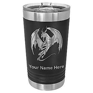 LaserGram 16oz Vacuum Insulated Pint Tumbler, Dragon, Personalized Engraving Included (Black)
