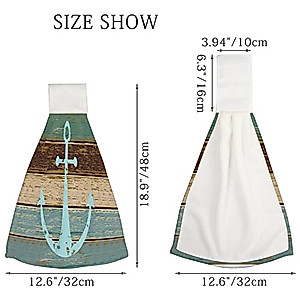RAWARS Anchor Hand Towels for Bathroom Kitchen - Hanging Kitchen Towels with Loop 2 Pack Wood Nautical Old Stripe Highly Absorbent Soft Cloth Tie Towels for Laundry Room Decor