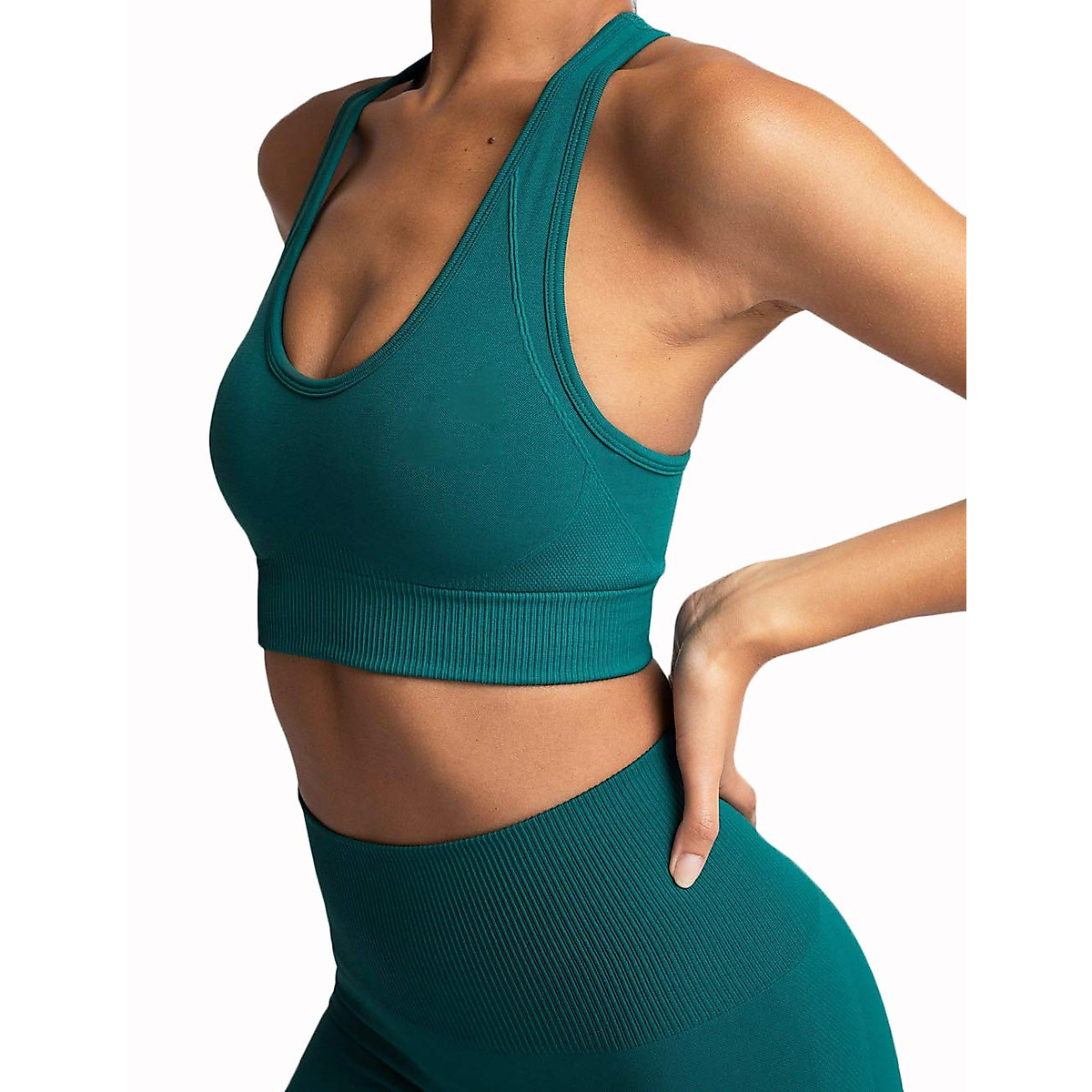 SUPJADE Buscando Workout Sets for Women 2 Piece High Waisted Leggings and Racerback Bras for Women,Seamless Yoga Outfits for Women 2 Piece Set Dark Green