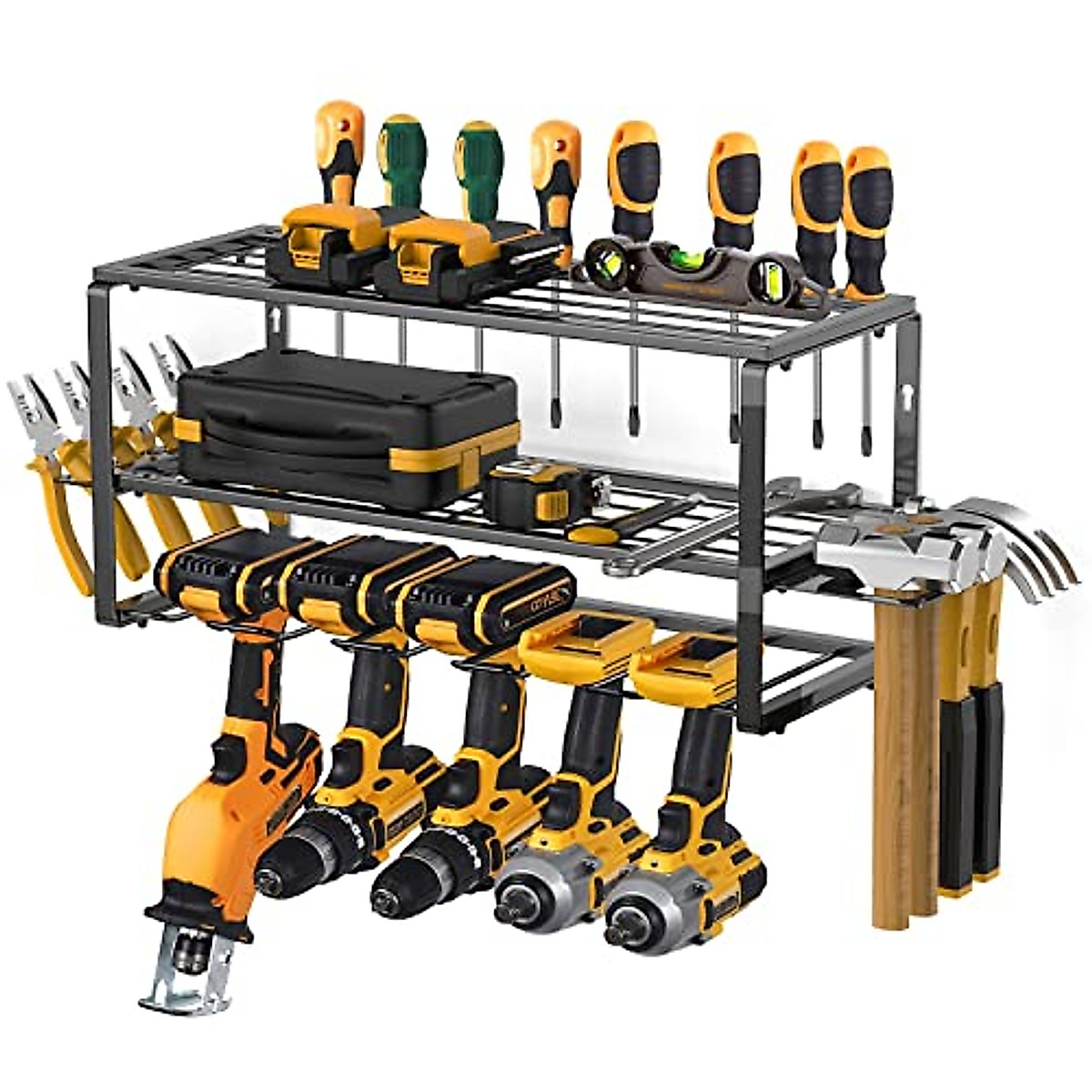 Power Tool Organizer, Garage Organization with 5 Drill Holders, Amoowis Organizers and Storage Wall Mount, Metal Shelf Heavy Duty, Utility Rack for Screwdriver Pegboard Shed, 5 holders